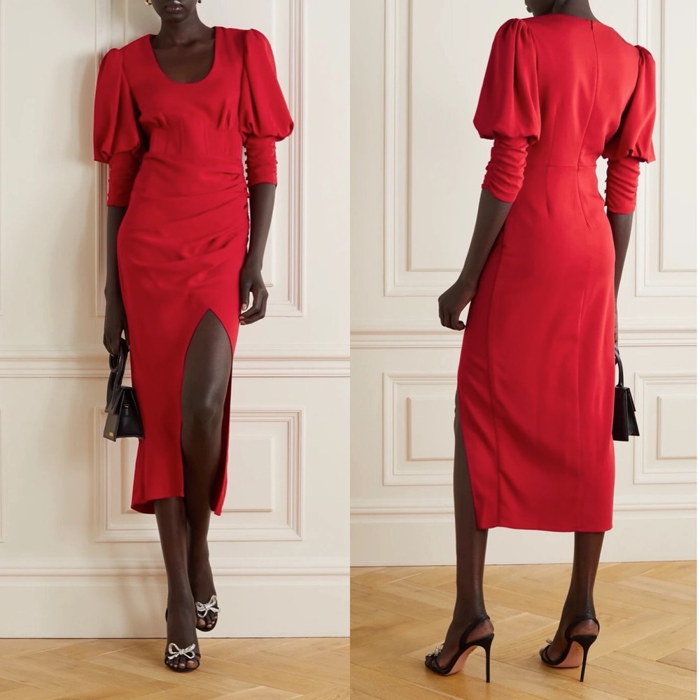 Self-Portrait Red Stretch Crepe Midi Dress - Gem